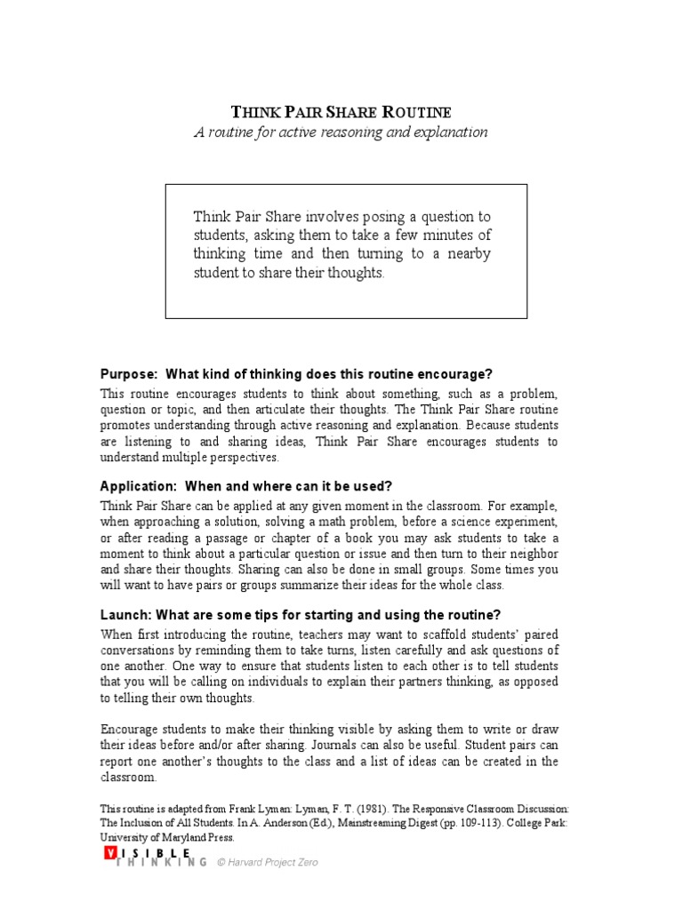 Think Pair Share: Enhancing Classroom Discussion | PDF | Career & Growth