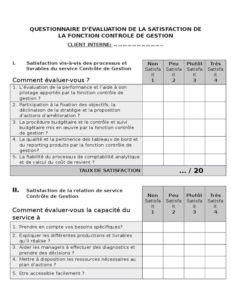 Évaluation Satisfaction Contrôle de Gestion | PDF | Affaires | Technologie et ingénierie