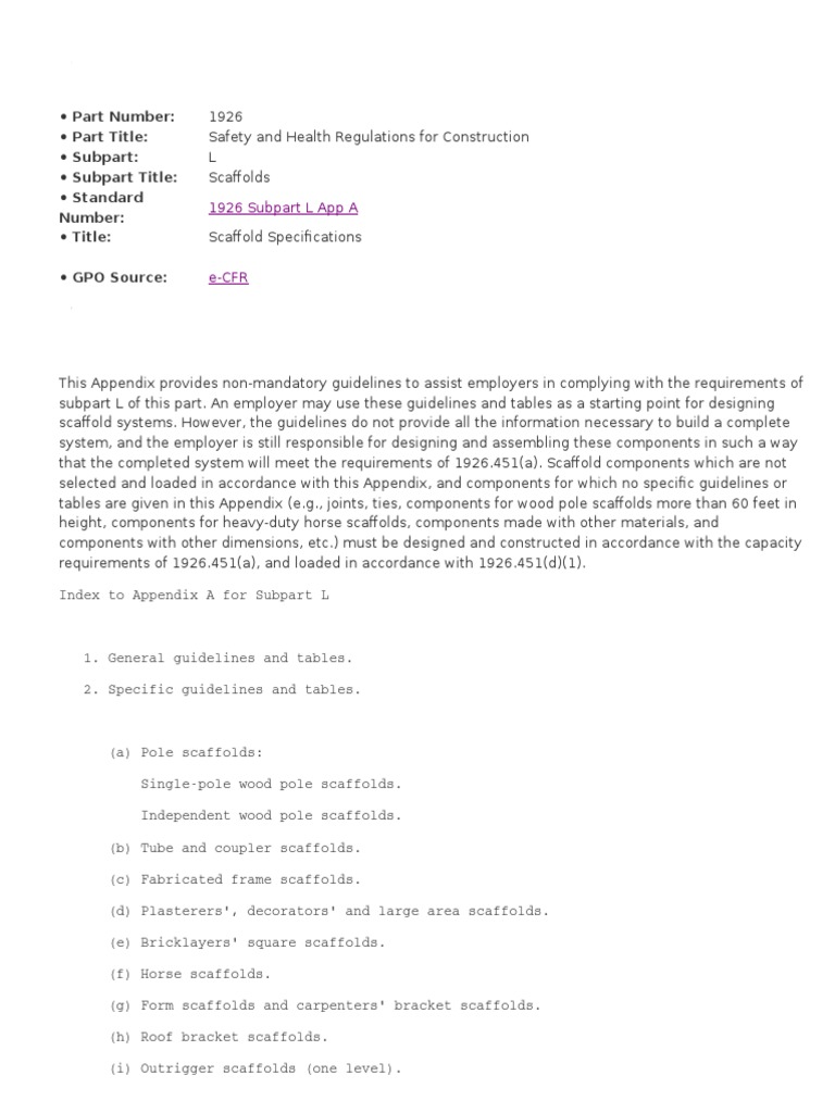 OSHA 1926 Subpart L App A | Scaffolding | Lumber