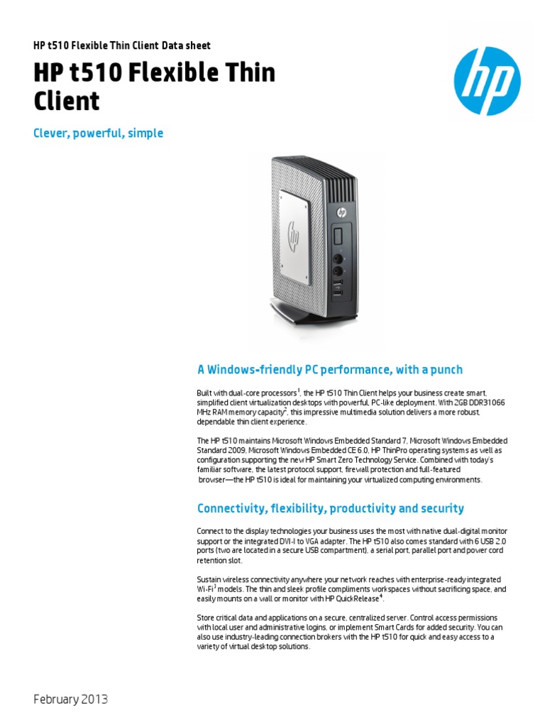 HP t510 021312 Data Sheet | PDF | Operating System | Embedded System