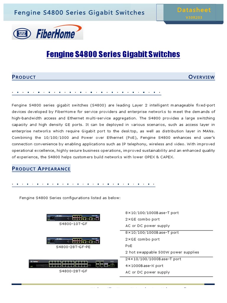 Fengine S4800 Switch Datasheet-V30R203 | PDF | Network Switch | Port ...