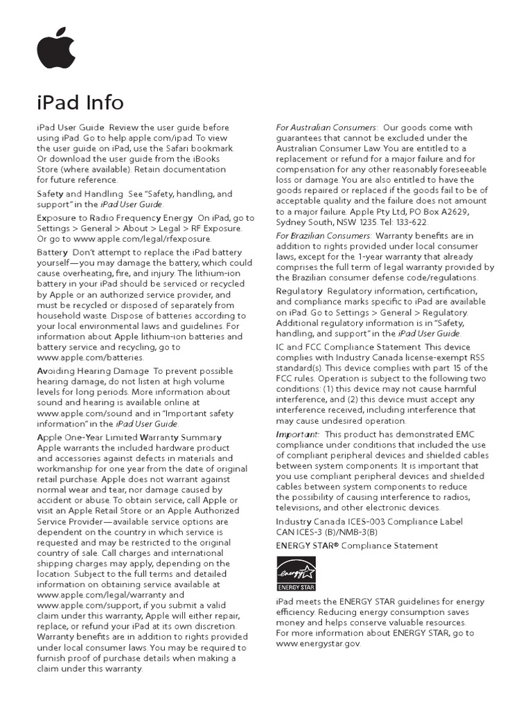 Ipad Info: For Australian Consumers: Our Goods Come With | PDF | I Pad ...