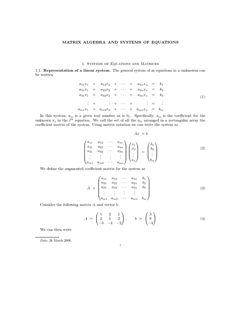 Matrix Equations | PDF | System Of Linear Equations | Matrix (Mathematics)