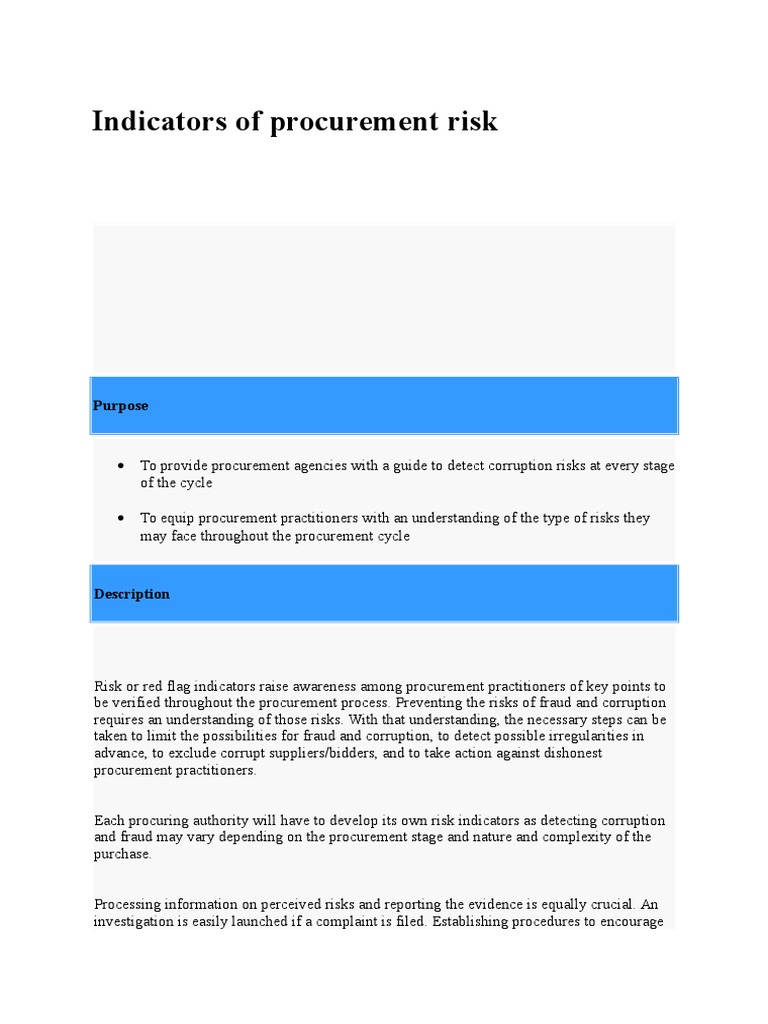 Indicators of Procurement Risk | PDF | Procurement | Fraud