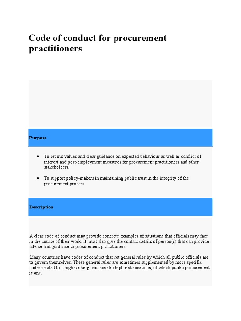 Code of Conduct For Procurement Practitioners | PDF | Procurement ...