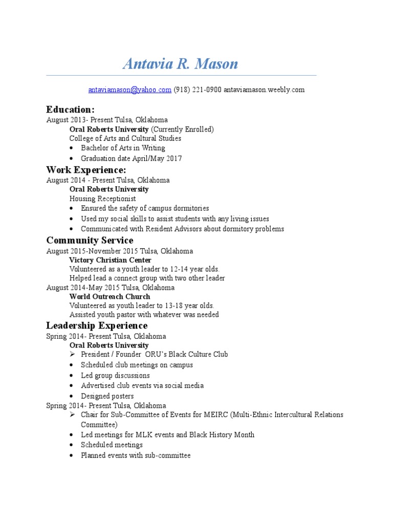 Antavia Masons Resume | PDF