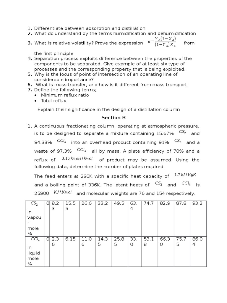 Answer All Question | PDF | Distillation | Chemical Process Engineering