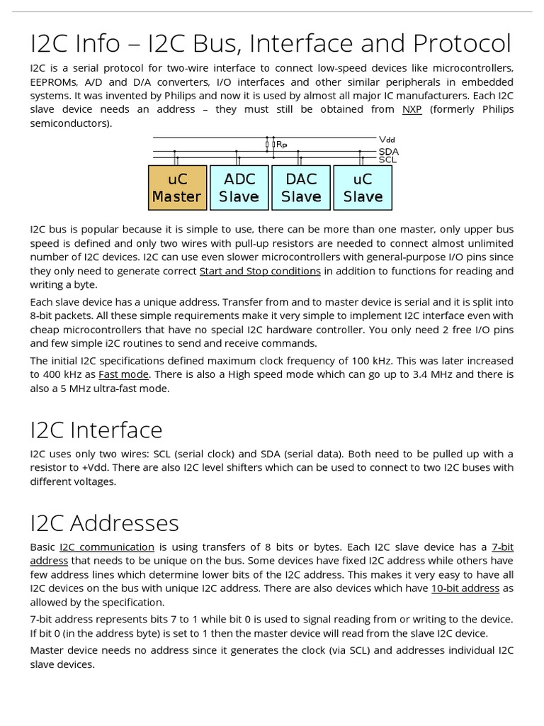 I2C Info - I2C Bus, Interface and Protocol | PDF | Internet Protocols ...