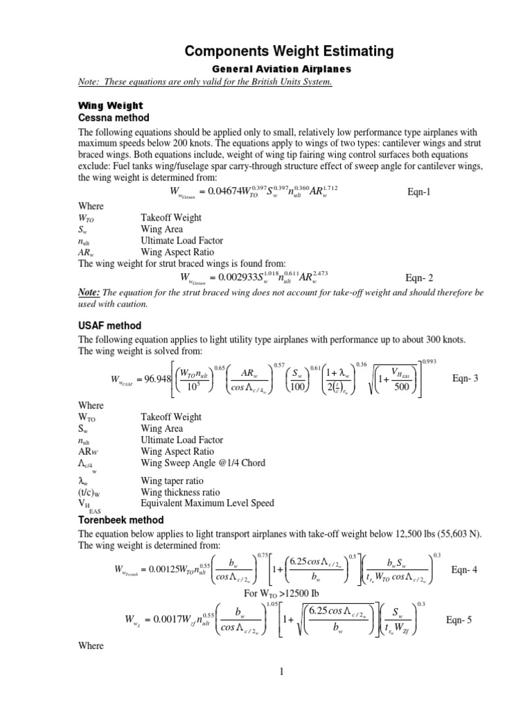 Components Weight Estimating | Download Free PDF | Landing Gear | Airplane