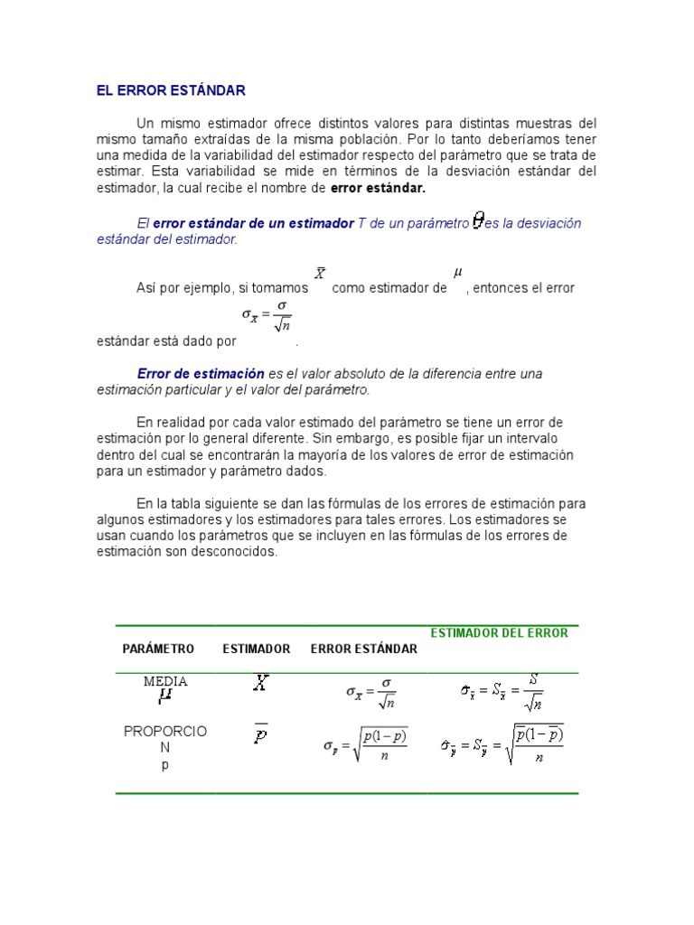 El Error Estándar | Error estándar | Estimador
