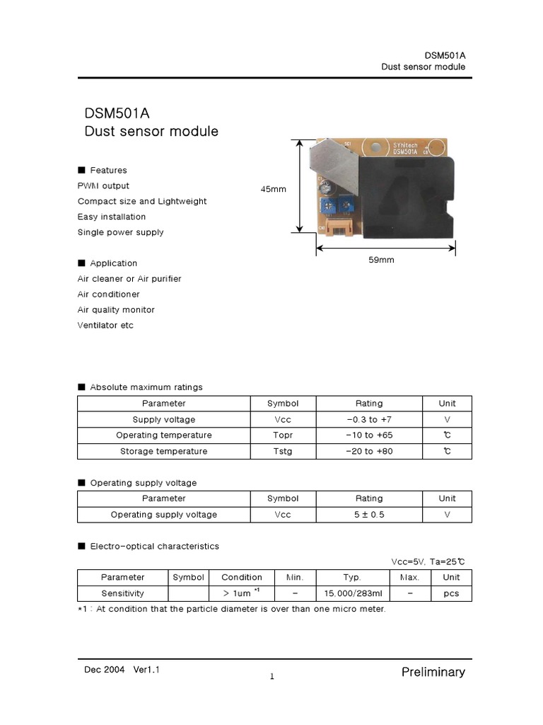 TMP DSM501A Dust Sensor630081629 PDF | PDF | Sensor | Light Emitting Diode