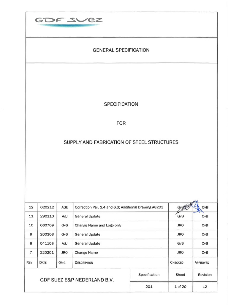 Specification 201 Rev - 12 - Supply and Fabrication Steel Structures ...