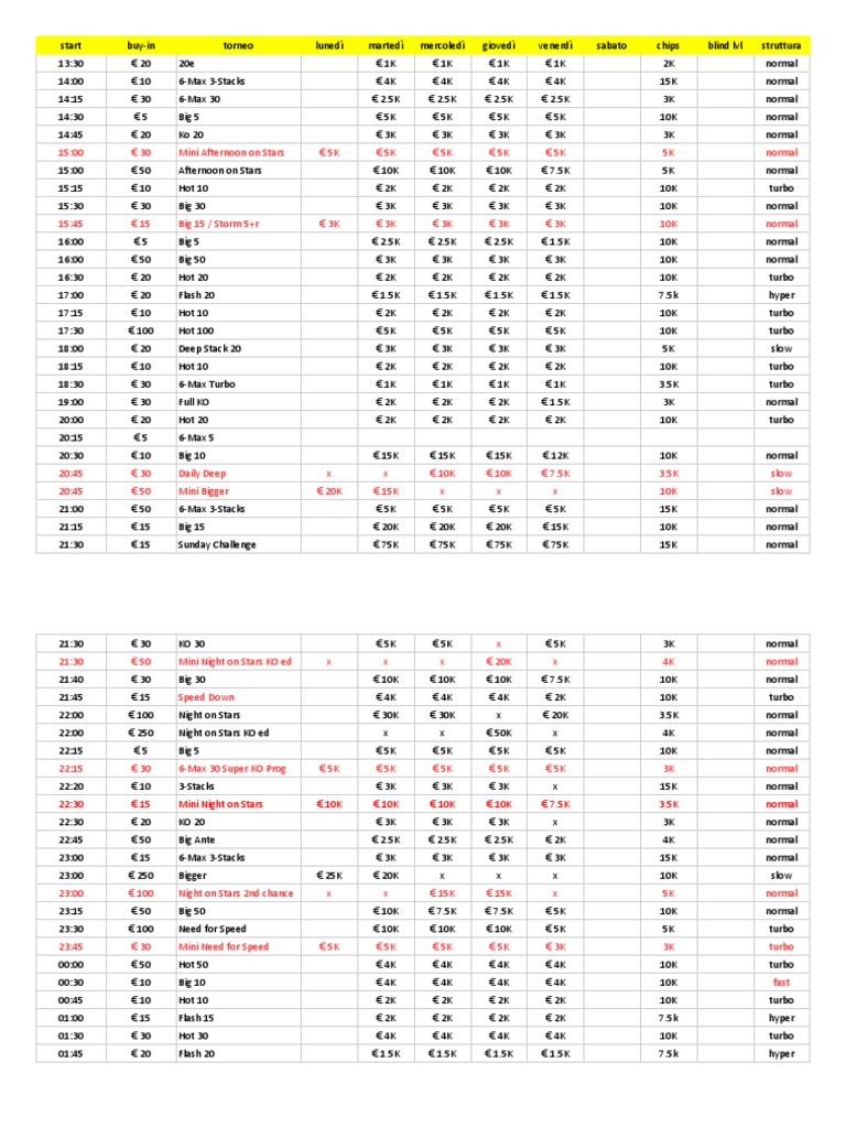 Star Schedule - Schedule | PDF