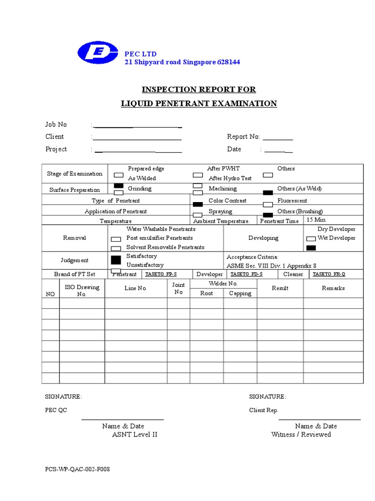 Dye-Penetrant Test Report Form-1