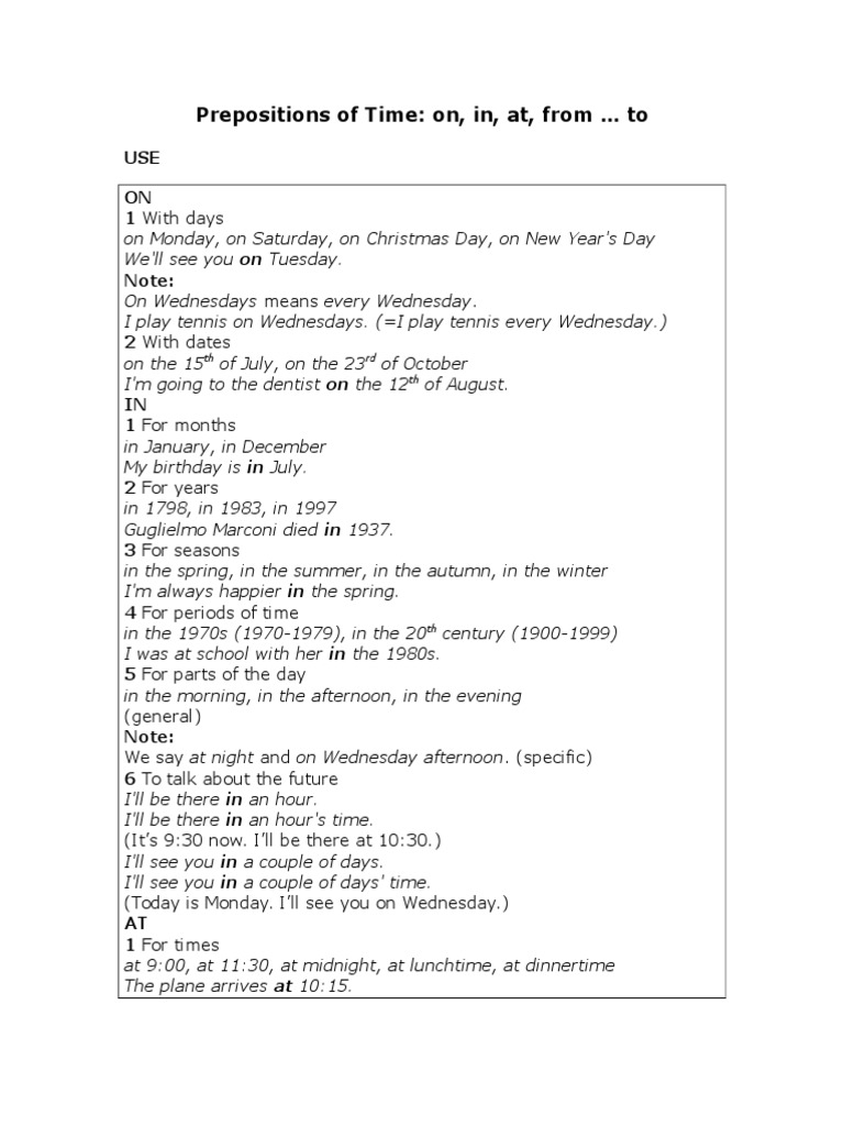 Lesson 6 - Prepositions | PDF | Workweek And Weekend | Leisure