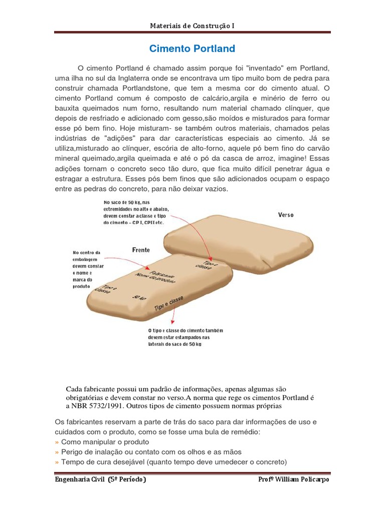 Cimento Portland Tipos E Usos Pdf Cimento Argamassa Alvenaria