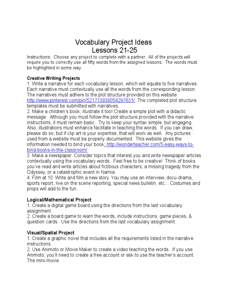Student Vocabulary Projects | PDF | Narrative | Vocabulary