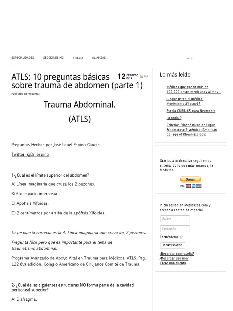 ATLS: 10 Preguntas Básicas Sobre Trauma de Abdomen (Parte 1) | PDF ...