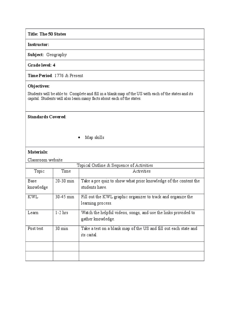 US States Geography Lesson Plan | PDF