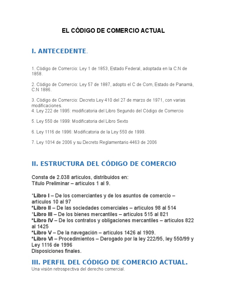 Estructura Del Código de Comercio Actual | PDF | Liquidación | Compañía ...