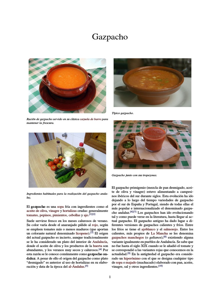 Historia y recetas del gazpacho | PDF | Cocina | Alimentos