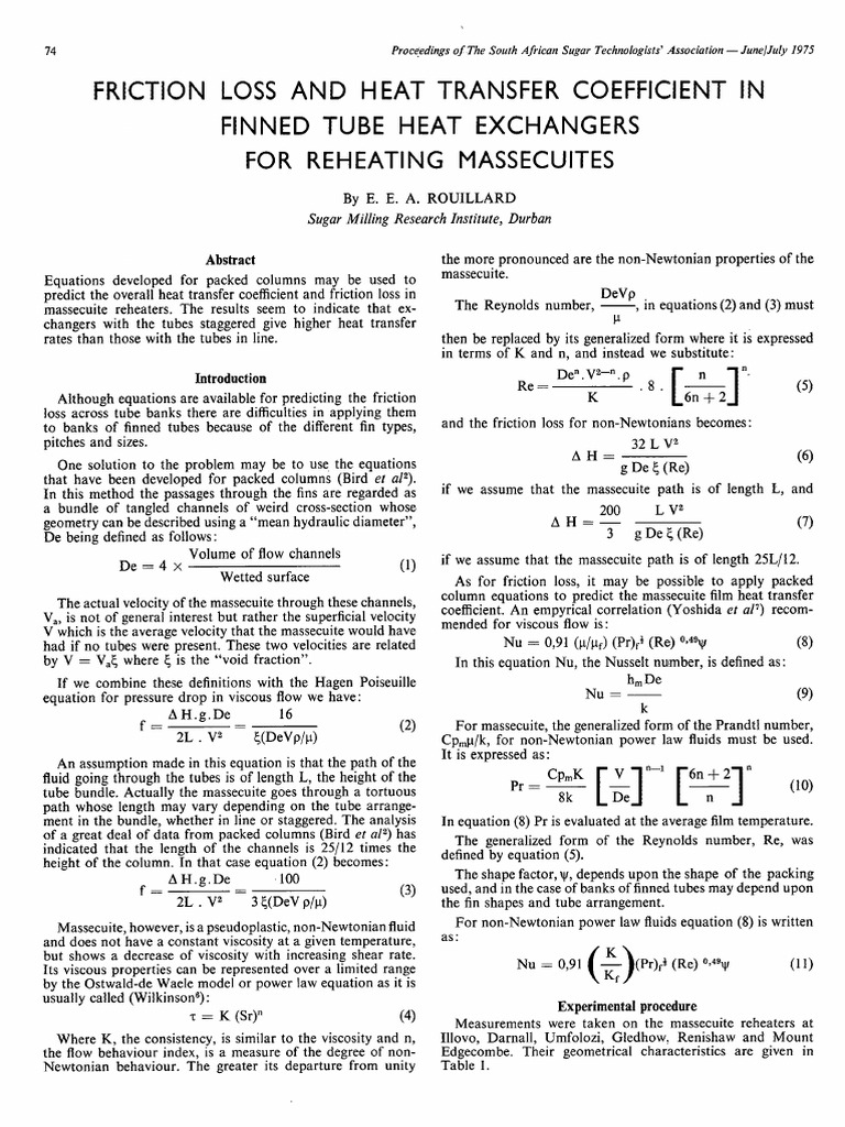Friction Loss and Heat Transfers Coefficient in Finned Tube Heat ...