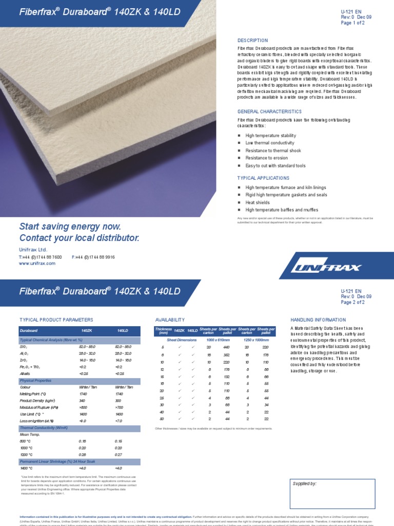 Fiberfrax Duraboard 140 En | Refractory | Materials