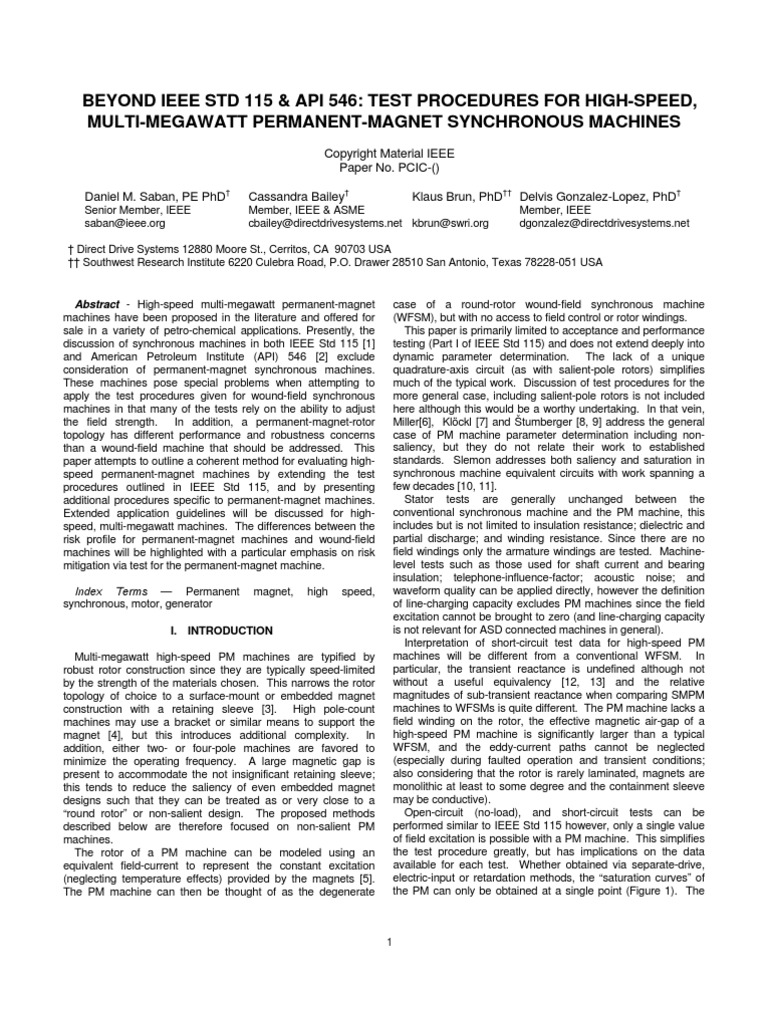 Beyond Ieee Std 115 API 546 Test Procedures for High-speed%2c Multi ...