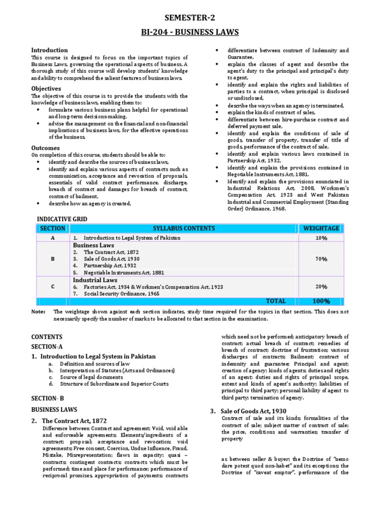Business Laws Course Overview | PDF