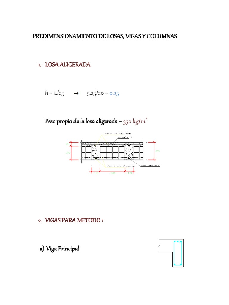 Predimensionamiento de Losas, Vigas y Columnas PDF | PDF