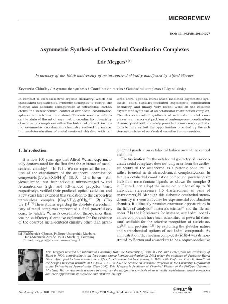 Microreview: Eric Meggers | PDF | Enantioselective Synthesis ...