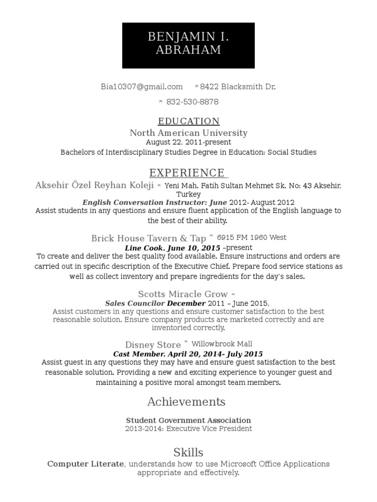 Benjamin Abraham's Resume Summary | PDF | Career & Growth