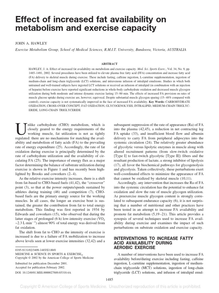 Increased Fat Availability and Exercise PDF | PDF | Glycogen | Glucose