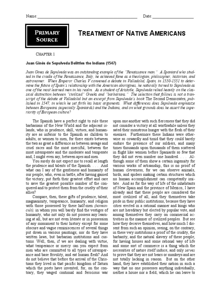Chapter 1 Primary Source - Treatment of Native Americans | PDF ...