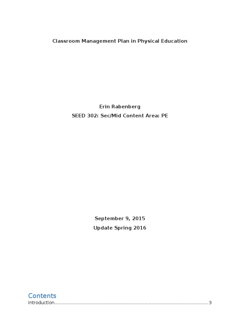 Physical Education Classroom Management Plan | PDF | Classroom ...