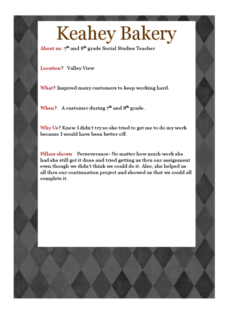 Keahey Bakery: Inspiring Student Perseverance | PDF | Career & Growth ...
