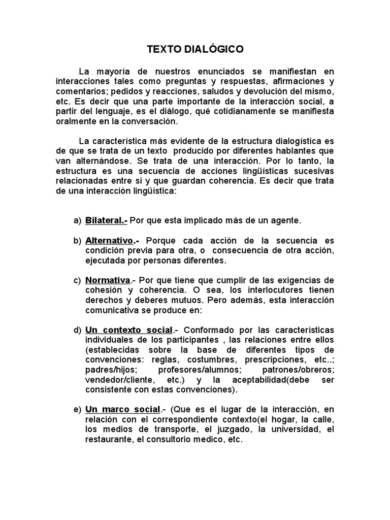 Características del Texto Dialógico | PDF | Comunicación | Lingüística