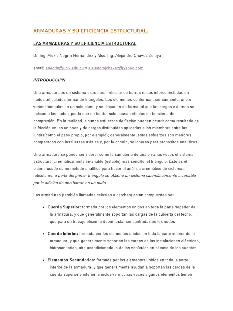 Armaduras y Su Eficiencia Estructural. L | PDF | Braguero | Ingeniero civil
