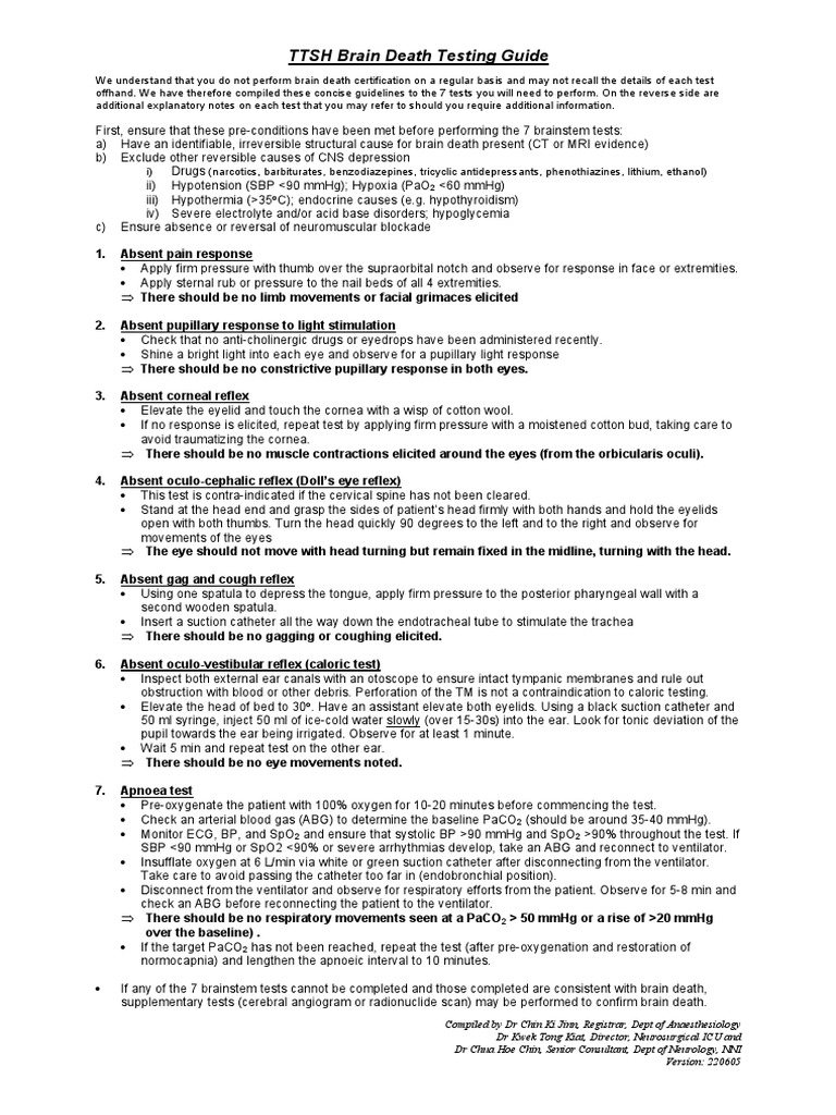 Brain Death Testing Guidelines | PDF | Apnea | Ear
