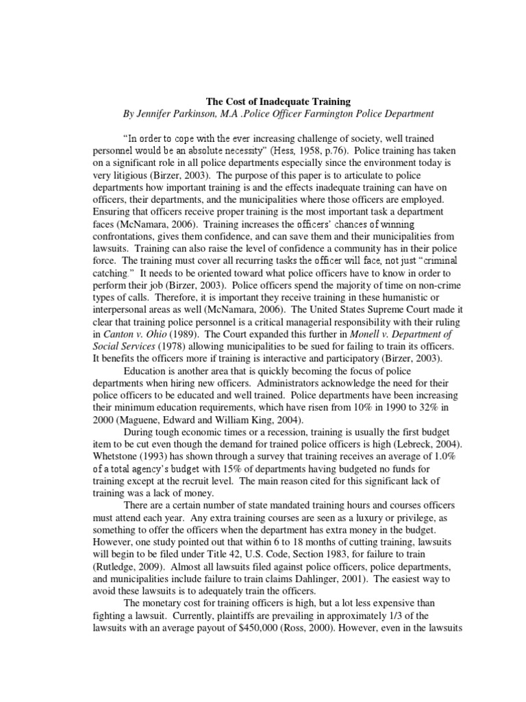TH Cost of Inadequate Law Enforcement Training | PDF | Lawsuit | United ...