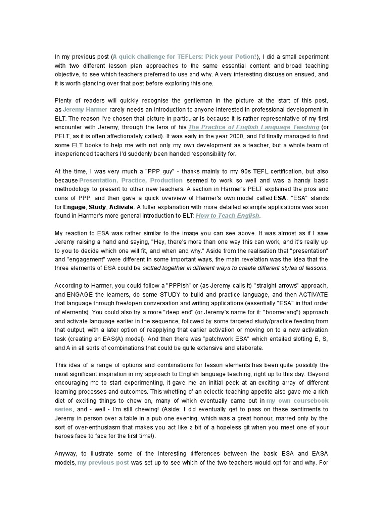 Esa Methodology For Teaching English | PDF | Classroom | Motivation