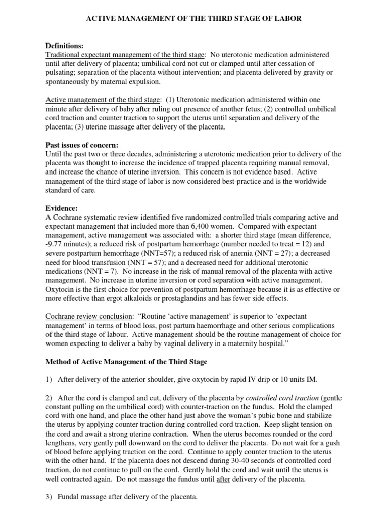 Active Management Third Stage Labor | PDF | Childbirth | Health Care