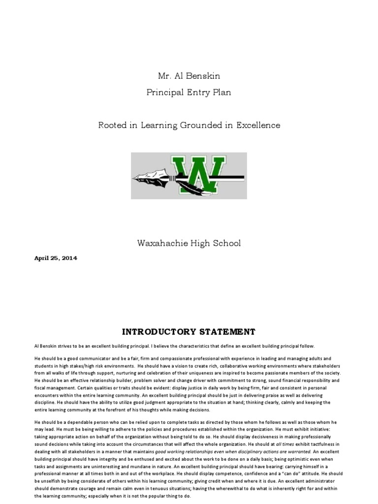 Ab Principal Entry Plan 080714 | PDF | Competence (Human Resources) | Goal