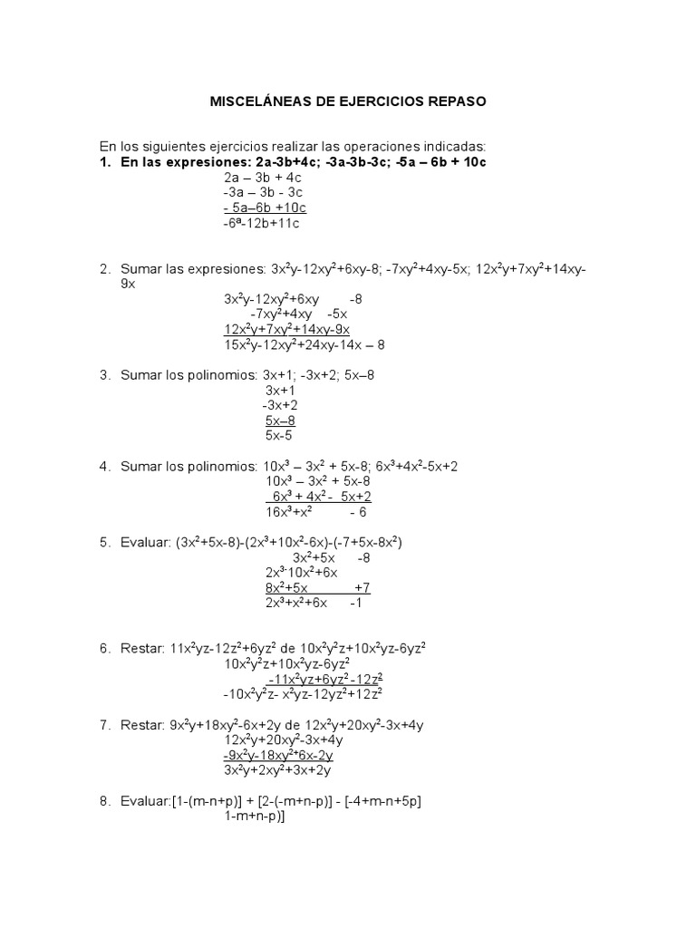 Misceláneas de Ejercicios Repaso | PDF | División (Matemáticas) | Teoría de los números