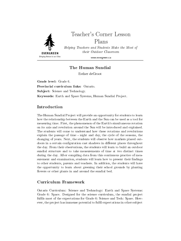 The Human Sundial - Grade 6 Lesson Plans | PDF | Moon | Sun