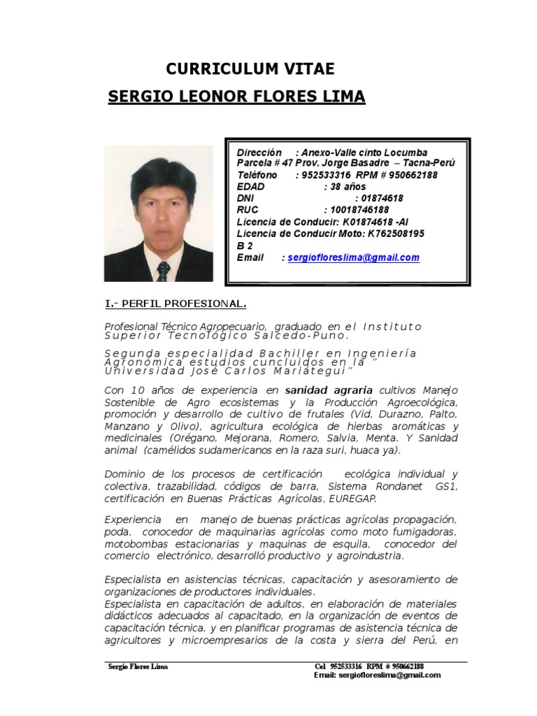 Curriculum Sergio Actual | Descargar gratis PDF | Agricultura | Educación Secundaria