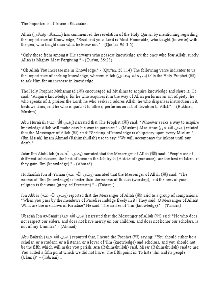 Importance of Islamic Education | PDF | Muhammad | Quran