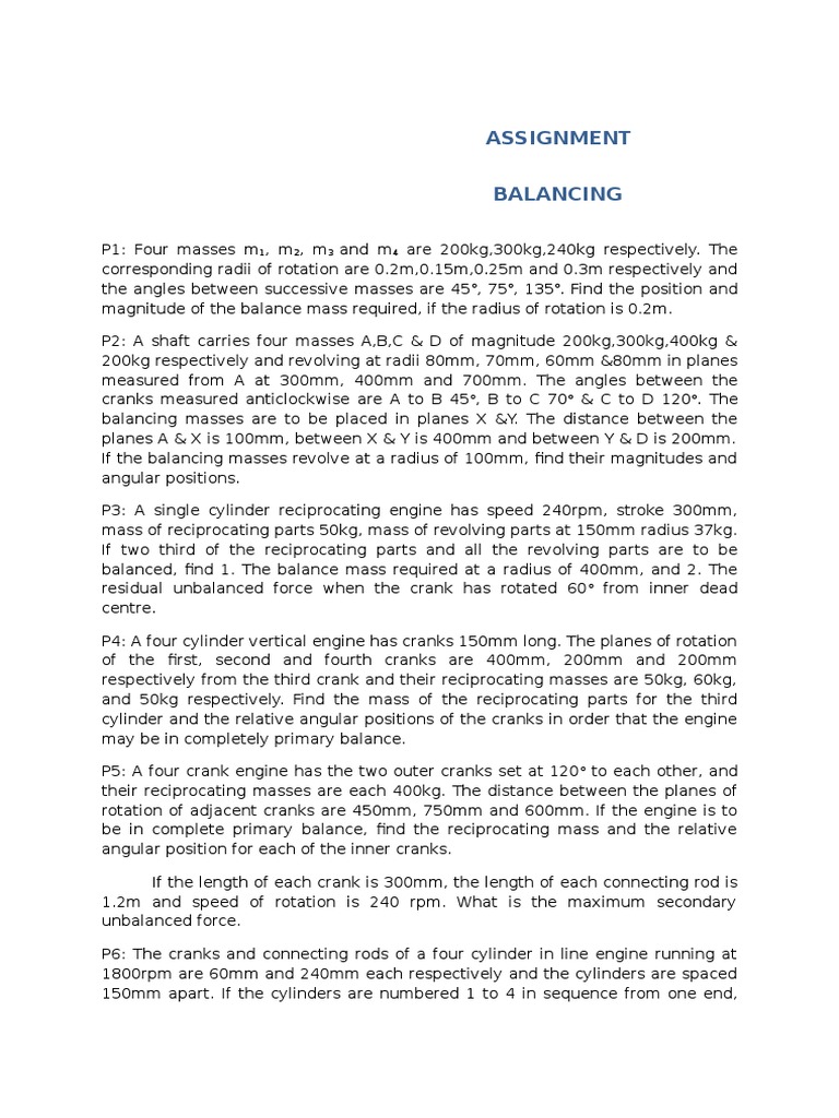 Assignment Balancing | PDF | Cylinder (Engine) | Angle