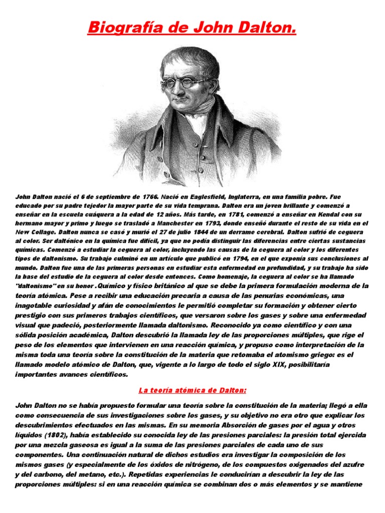 Biografía de John Dalton | PDF | Átomos | Gases