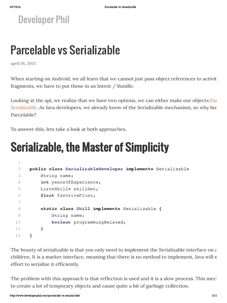 Parcelable Vs Serializable 2 Pdf Java Programming Language Android Operating System